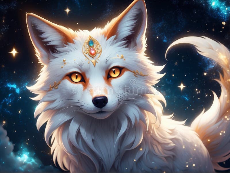 A Starry-eyed Immaculate Kitsune. Japanese Folklore. AI Generated Stock ...