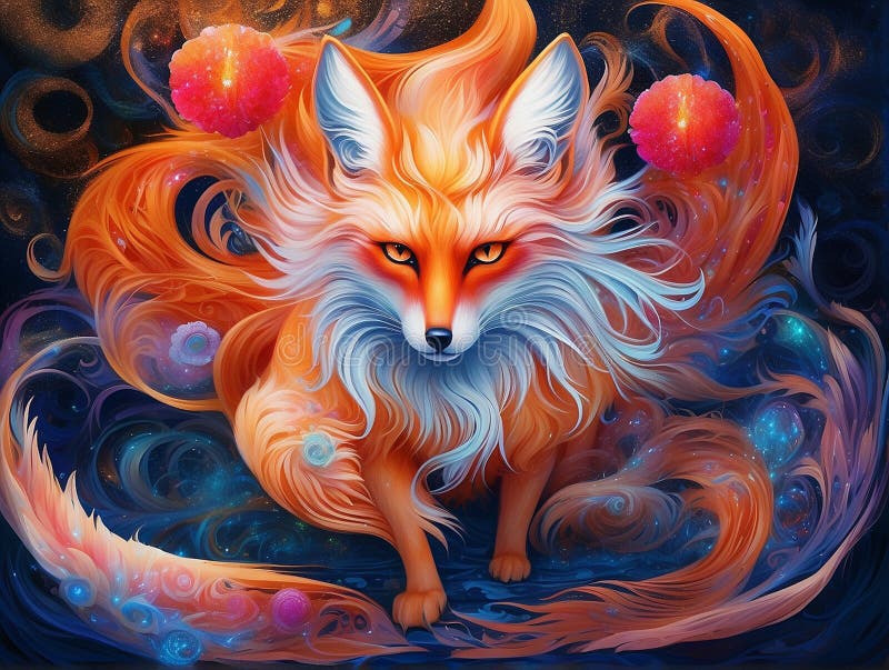 A Starry-eyed Immaculate Kitsune. Japanese Folklore. AI Generated Stock ...
