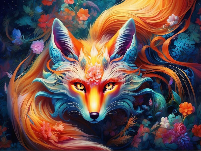 A Starry-eyed Immaculate Kitsune. Japanese Folklore. AI Generated Stock ...