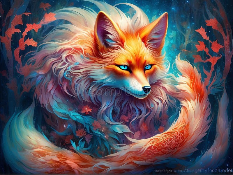 A Starry-eyed Immaculate Kitsune. Japanese Folklore. AI Generated Stock ...