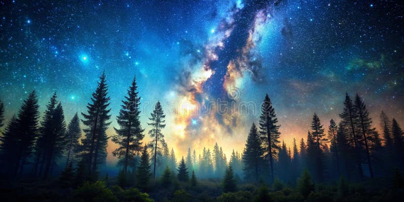Starry Forest Night a Mesmerizing View of a Dense Forest Under a Star ...