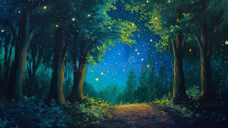 Starry Forest with Tall Trees. Generative Ai Stock Illustration ...