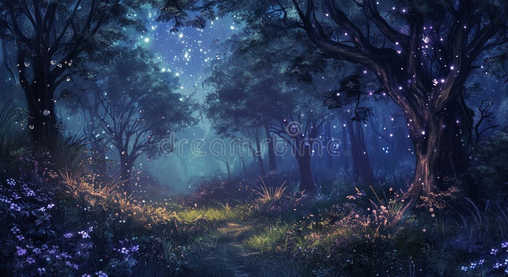 Starry Forest with Tall Trees. Generative Ai Stock Illustration ...