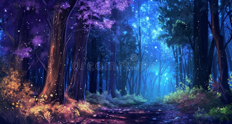 Starry Forest with Tall Trees. Generative Ai Stock Illustration ...