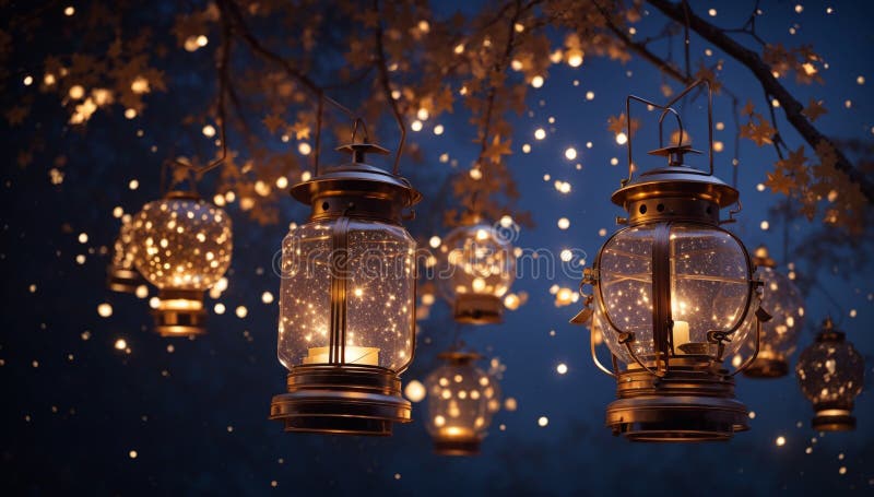 Starry Illumination: Stars, Lanterns, and Lighting Stock Illustration ...