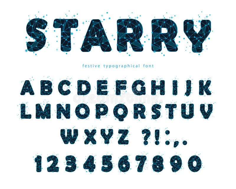 Starry Modern Font. Abstract Polygonal Letters and Numbers with Texture ...