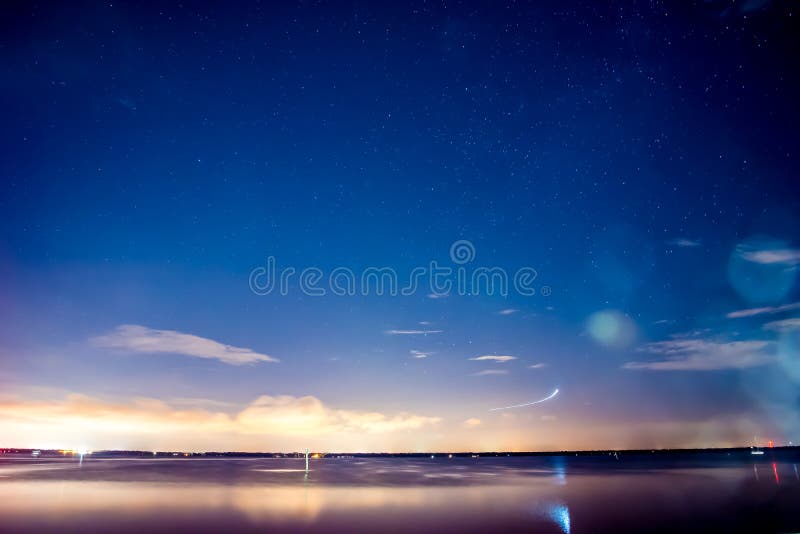 Starry Moonlight Over Florida Lake Stock Photo - Image of clouds ...