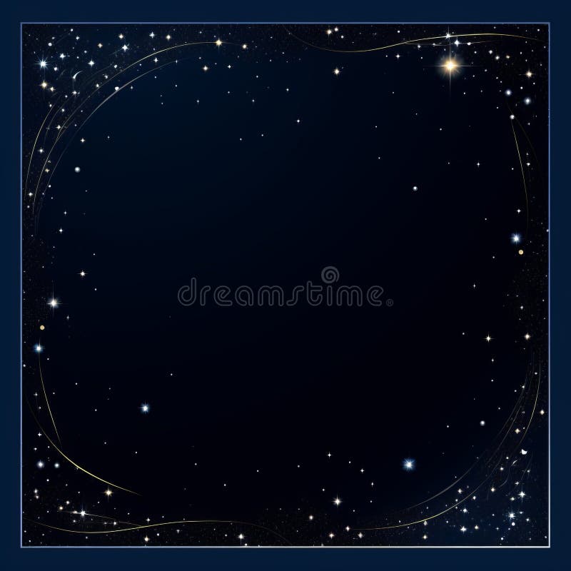 Starry Night Background with Golden Frame and Stars Stock Illustration ...