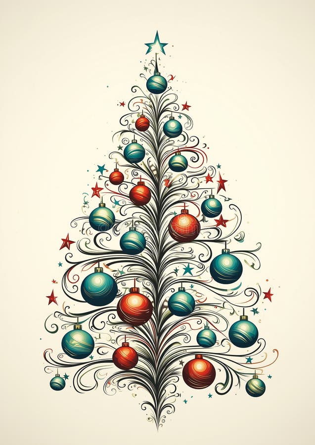 Starry Night: a Bold and Simple Tree Ornament Illustration with Stock ...