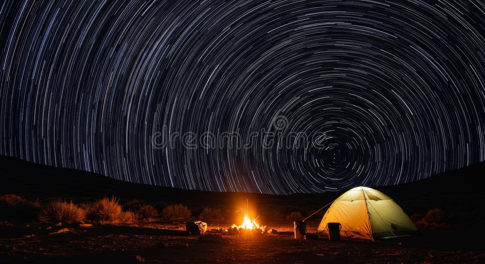 Starry Night Camping Scene with Campfire Stock Illustration ...