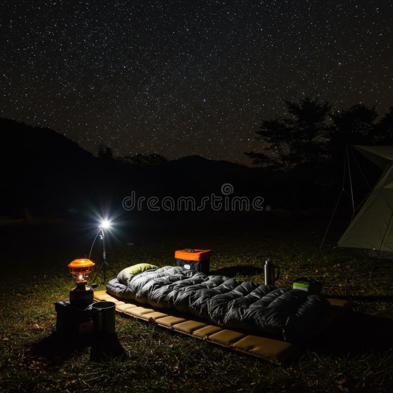 Starry Night Camping Scene Under Dark Sky Stock Illustration ...