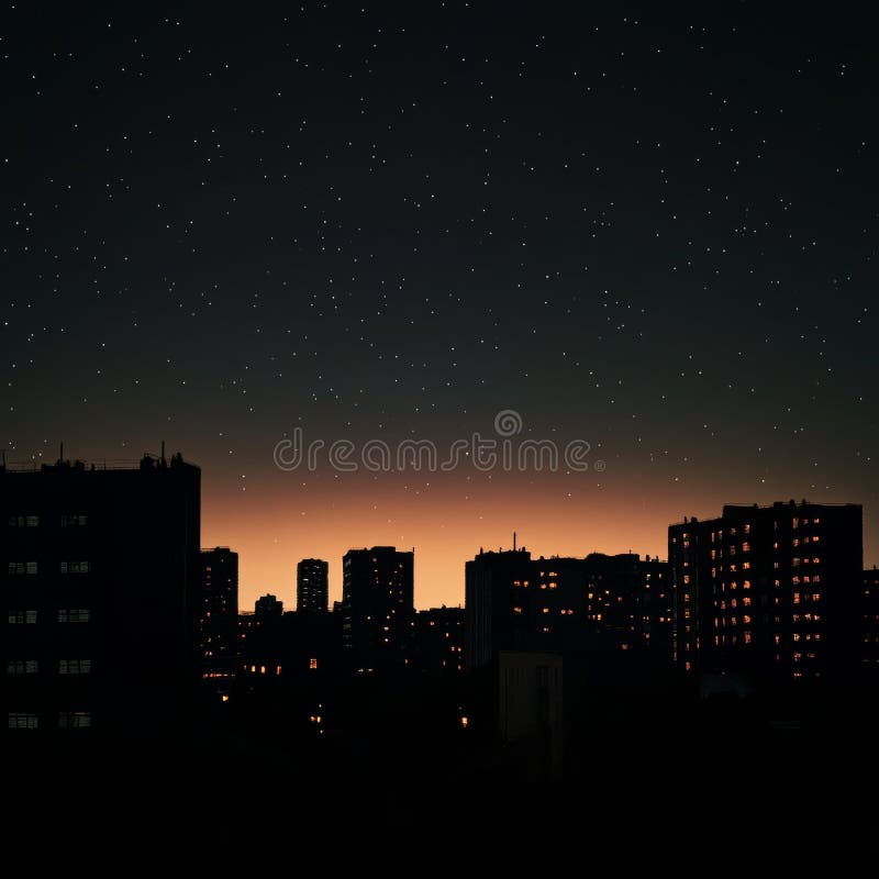 Starry Night City Skyline stock illustration. Illustration of ...