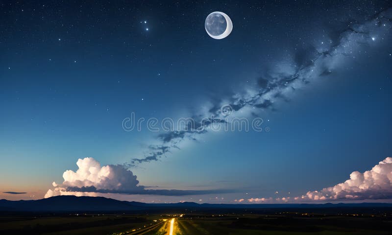 Starry Night, Clouds, Moon, Moonlight Stock Illustration - Illustration ...