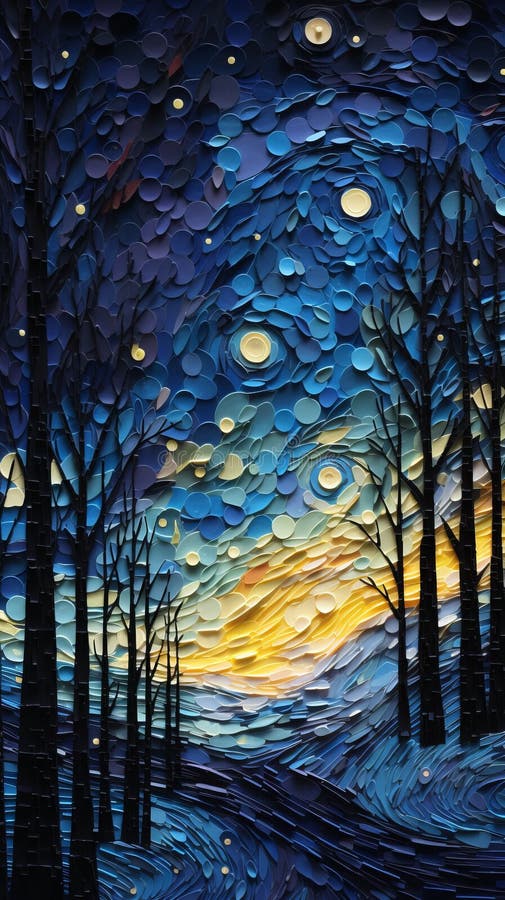 Starry Night: a Colorful Paper Collage Inspired by Nature Stock ...