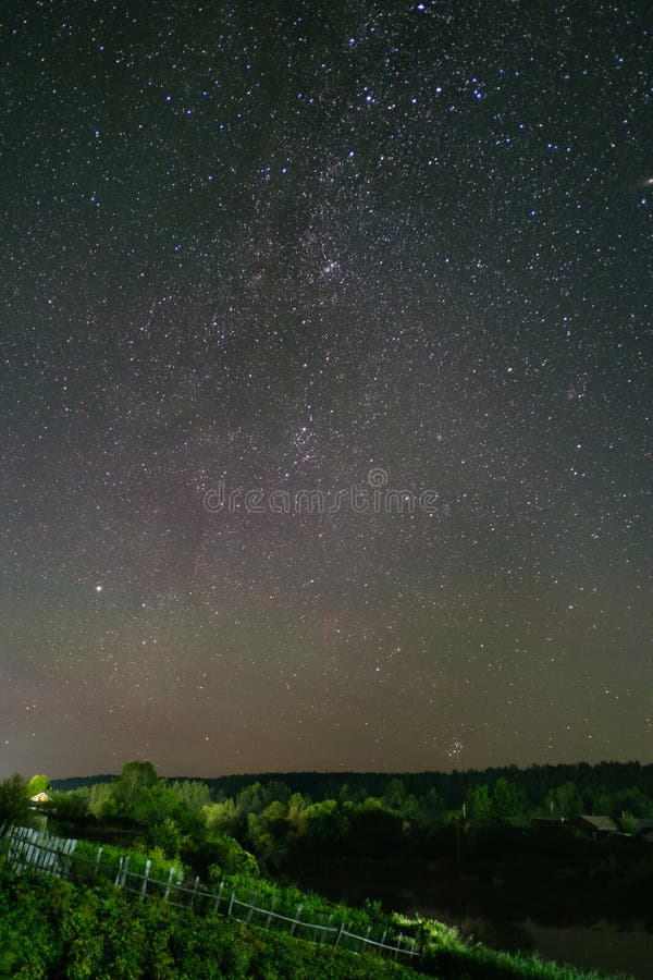 Starry Night in the Countryside in Summer Stock Image - Image of stars ...