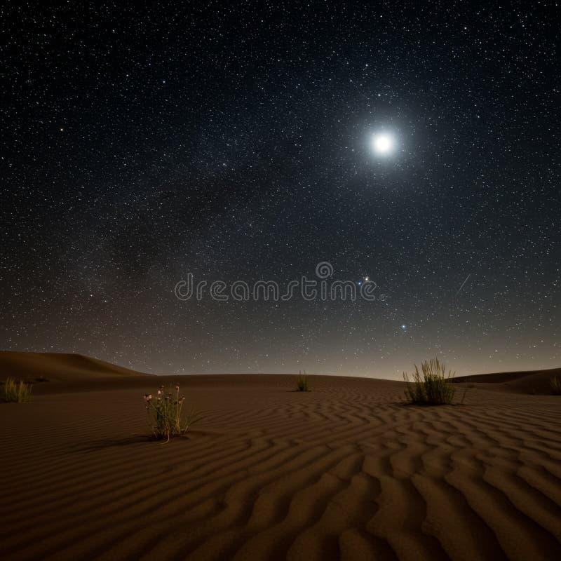 Starry Night Desert Landscape Stock Illustration - Illustration of ...