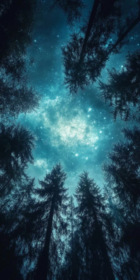 Starry Night Forest View stock illustration. Illustration of deep ...