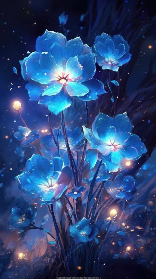 Starry Night Garden of Crystal Flowers . Stock Illustration ...