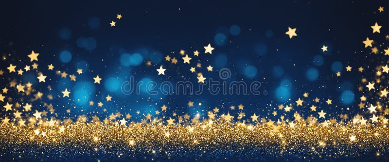 Starry Night with Golden Stars and Sparkling Glitter Wave Stock ...