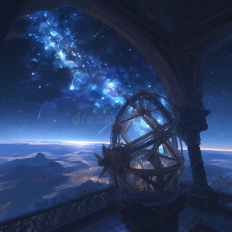 Starry Night at a Gothic Observatory Stock Illustration - Illustration ...