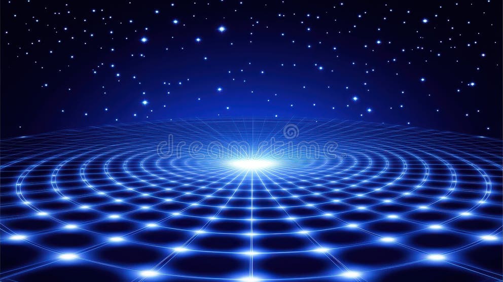 Starry Night Grid Futuristic Blue Space with Glowing Light and Data ...