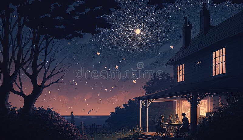 Starry Night an Illustration of Summer Evening. Stock Illustration ...