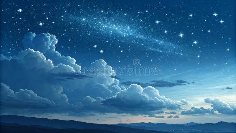 Starry Night Landscape Clouds, Mountains, and Celestial Composition ...