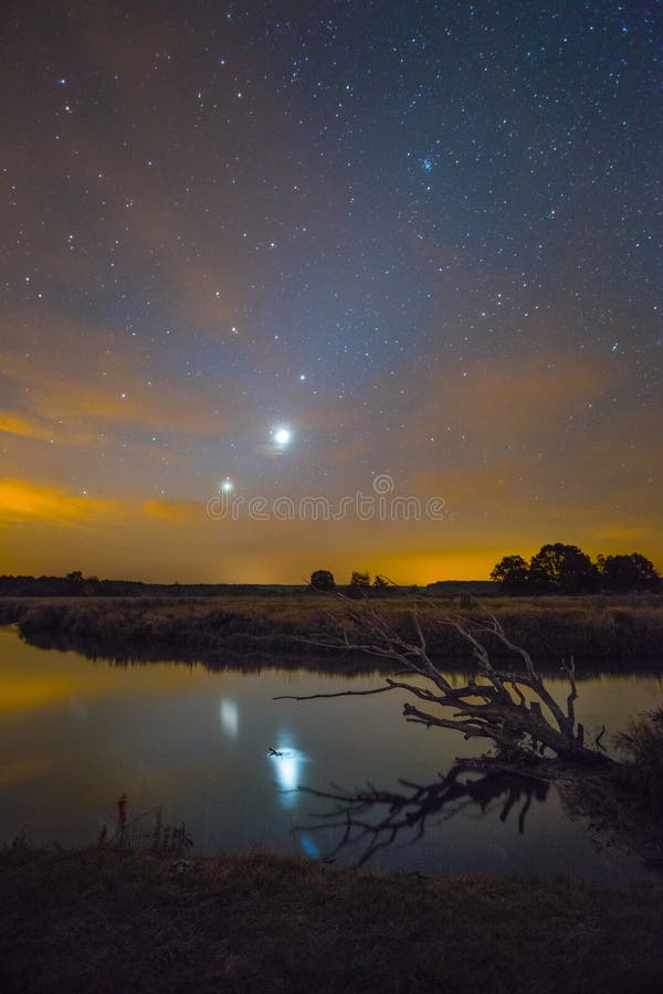 Starry night landscape stock photo. Image of jupiter - 79882202