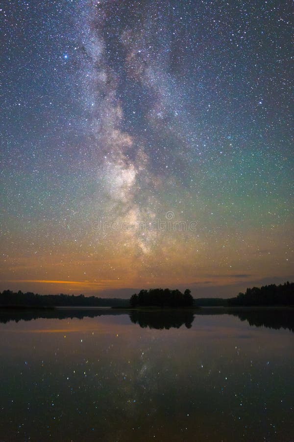 Starry night landscape stock image. Image of lake, night - 57070943