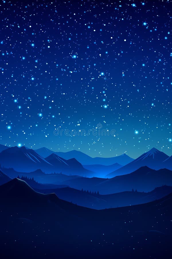 Starry Night Landscape with Mountains and Stars in the Sky Stock ...