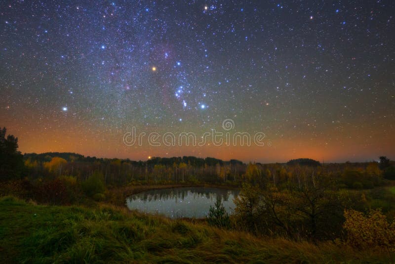 Starry night stock image. Image of nighscape, orion - 206386655