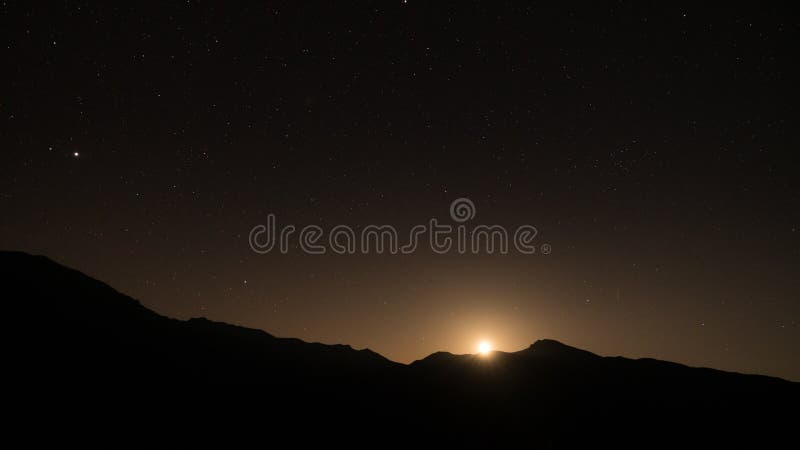 Starry Night with Moon Setting Beneath the Mountains, Artvin, Turkey ...
