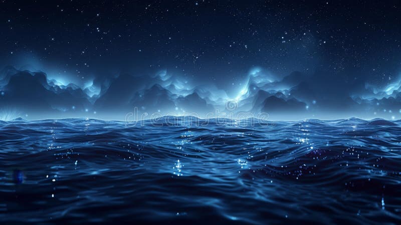 Starry Night Ocean Landscape - Generative Ai Stock Illustration ...