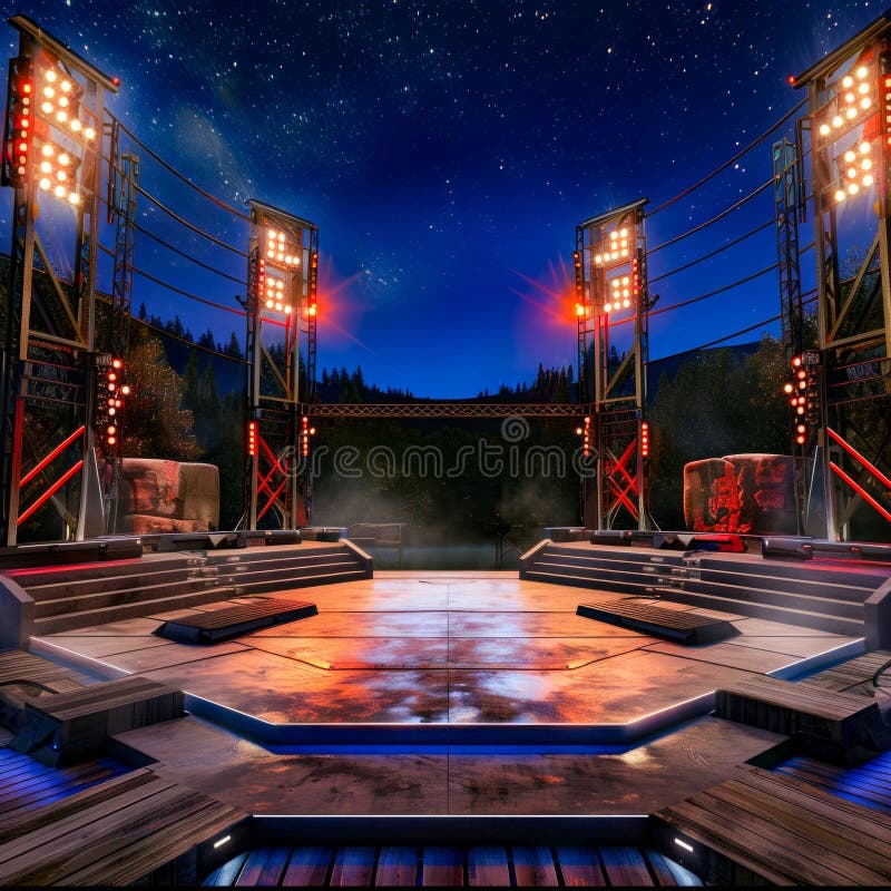 Starry Night at the Outdoor Stage. Generative Ai Stock Illustration ...