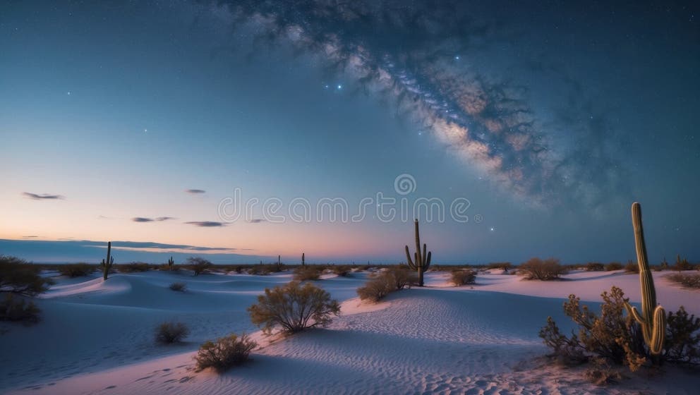 A Starry Night Over a Desolate Desert Landscape. Stock Image - Image of ...
