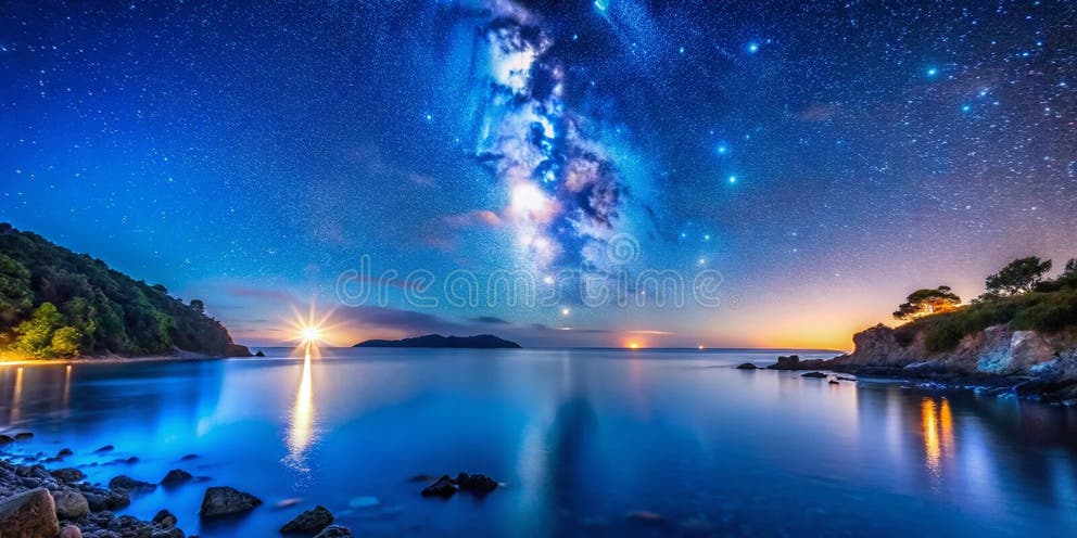 Starry Night Over the Ocean a Captivating View of the Celestial Display ...