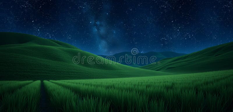 Starry Night Over Rolling Hills and Fields Stock Illustration ...