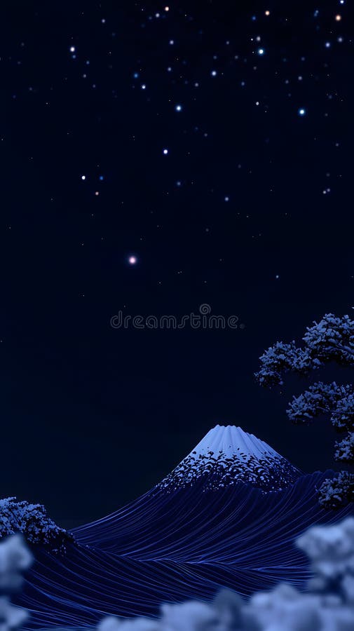 Starry Night Over a Snow-capped Mountain Stock Illustration ...