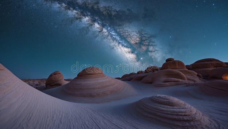 Starry Night Over Swirling Rock Formations in the Desert. Stock Photo ...