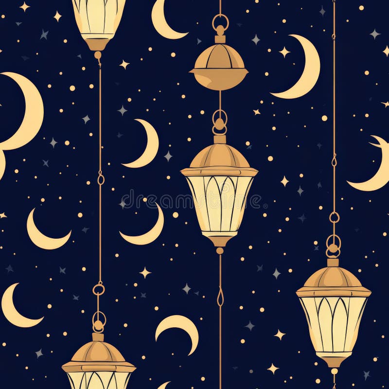 A Starry Night Ramadan Pattern Featuring Softly Illuminated Lanterns ...