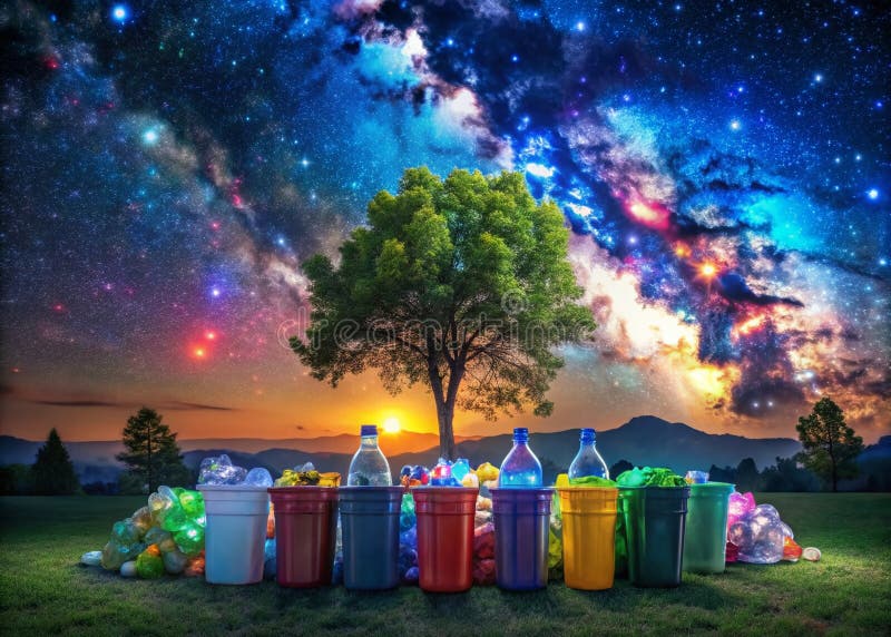 Starry Night Recycling Plastic Bottles Collected for a Greener Future a ...