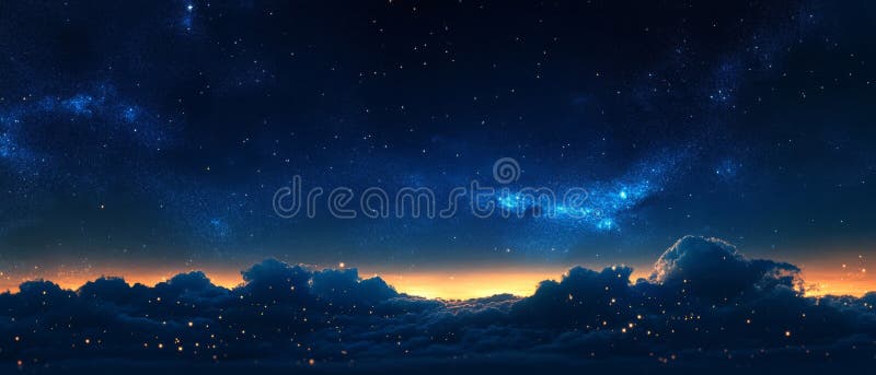 Starry Night Sky Above a Field of Clouds Stock Illustration - Illustration of ethereal, magical ...
