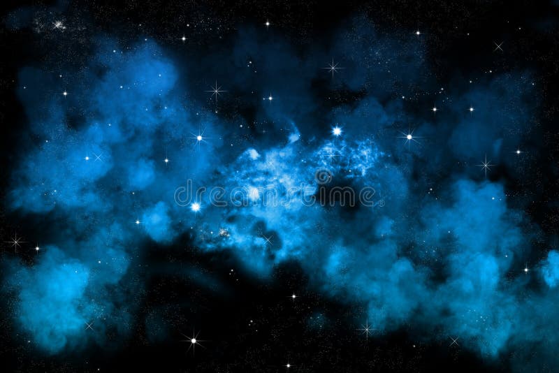 Starry Night Sky Background With Blue Nebula Stock Illustration ...