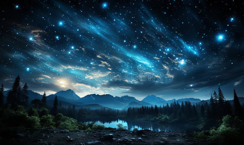 Starry Night Sky with Clouds Stock Photo - Image of galaxy, horizon ...
