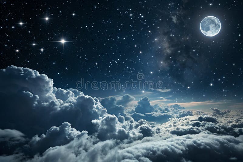 Starry Night Sky with Clouds and Moonlight Stock Illustration ...