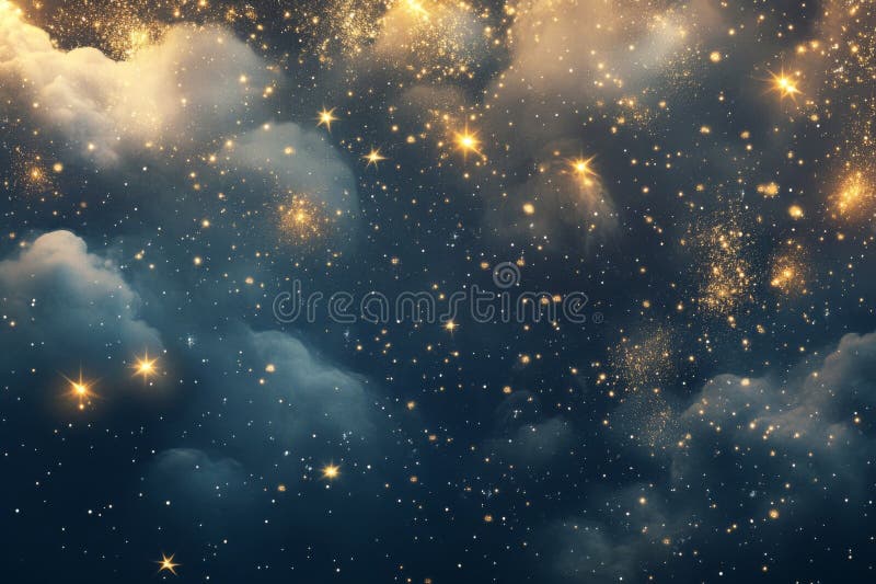Starry Night Sky with Clouds and Twinkling Stars Stock Illustration ...