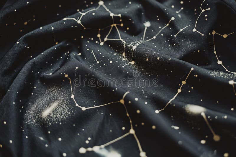 Starry Night Sky Constellation Pattern on Dark Fabric Background with ...