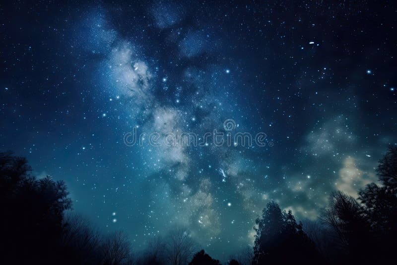 Starry Night Sky, with Different Nebulae and Star Clusters Visible ...