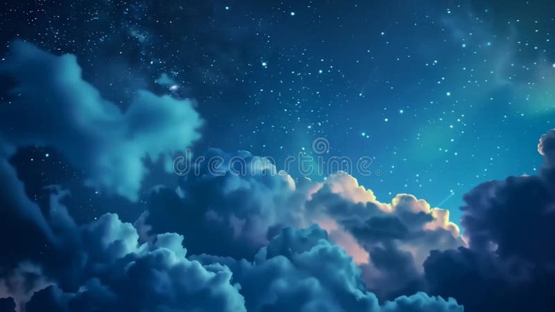 Starry Night Sky with Fluffy Clouds Illuminated by Moonlight Stock ...