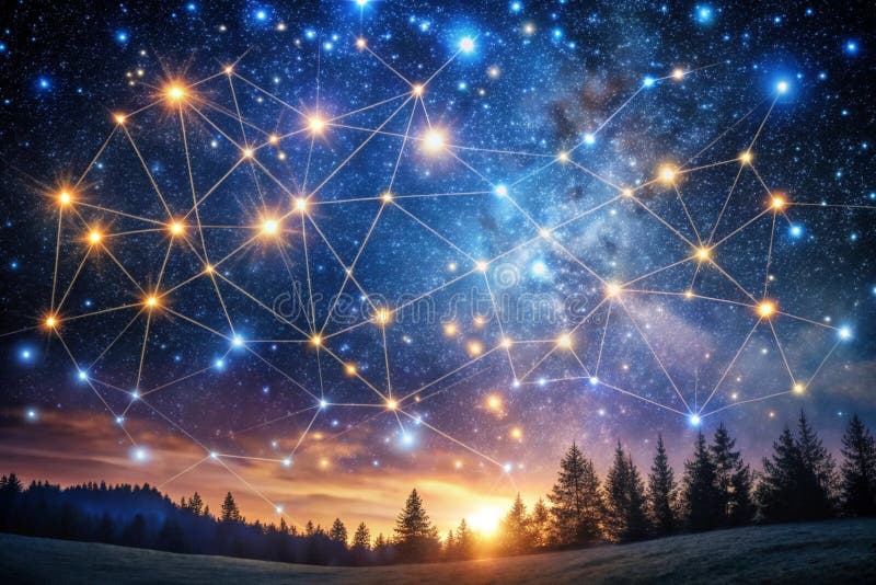 Starry Night Sky with Fractal Constellations Stock Illustration ...